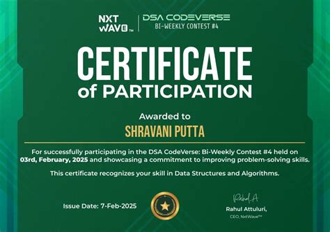 dsa coding problemsolving learning nxtwave shravani putta