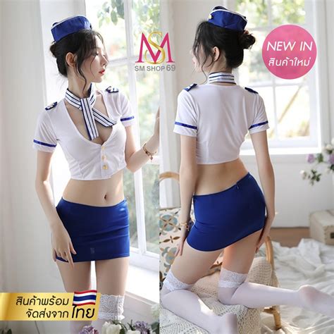 ชุดนอนไม่ได้นอนชุดแอร์โฮสเตสเซ็กซี 3ชิ้น เสื้อกระโปรง หมวกป้าย ผ้า