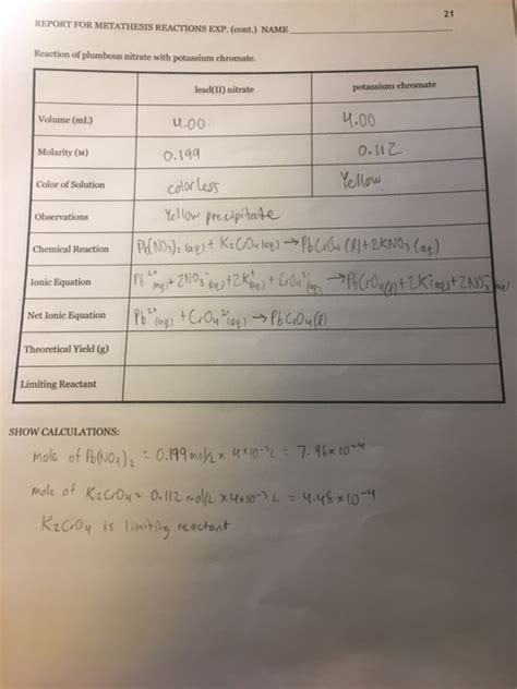Solved Report For Metathesis Reactions Exp Cont Name