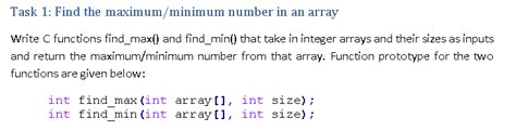 Solved Task Find The Maximum Minimum Number In An Array Chegg