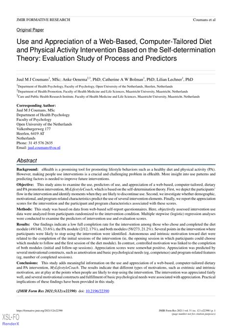 Pdf Use And Appreciation Of A Web Based Computer Tailored Diet And Physical Activity