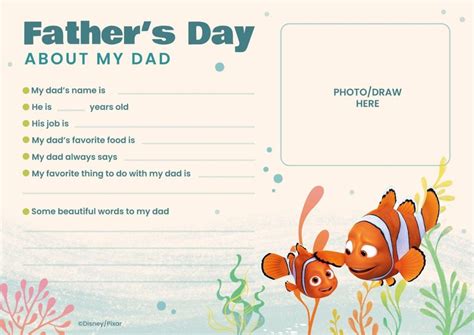 Finding Nemo Fathers Day Worksheet Template