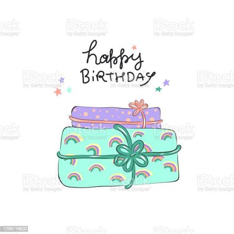 생일 선물 손으로 그린 일러스트 휴일을위한 귀여운 선물 상자 공휴일에 대한 스톡 벡터 아트 및 기타 이미지 공휴일 귀여운