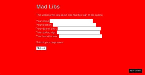 Mad Libs Version 1 Codesandbox