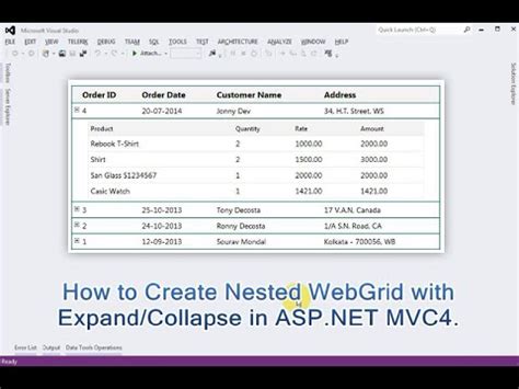 Nested Webgrid With Expand Collapse In Asp Net Mvc Youtube
