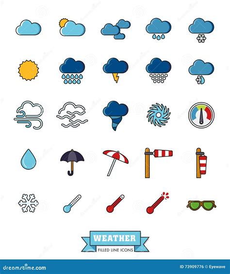 Weer En Klimaat Gevulde Geplaatst Lijnpictogrammen Vector Illustratie