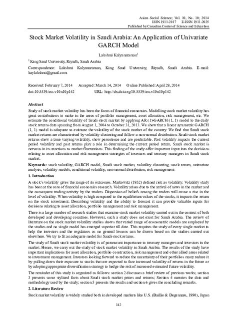 Pdf Stock Market Volatility In Saudi Arabia An Application Of Univariate Garch Model