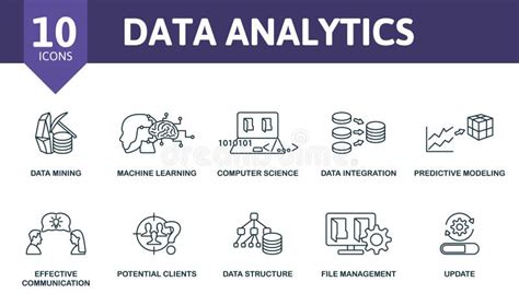Data Analytics Outline Set Creative Icons Data Minig Machine