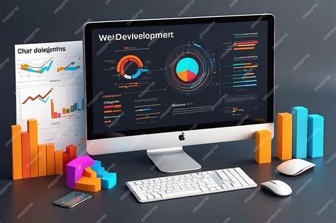 3d rendering of computer showing web development with 3d shapespie