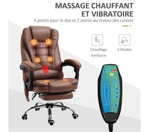 Fauteuil De Bureau Direction Massant Chauffant Aspect Lin Marron