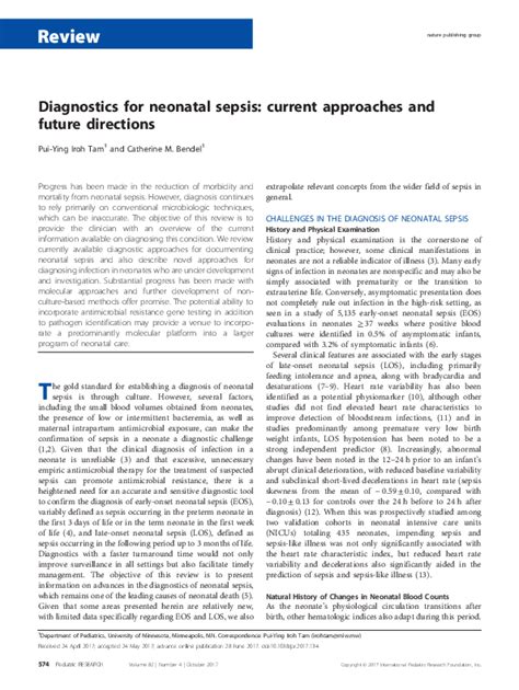 Pdf Diagnostics For Neonatal Sepsis Current Approaches And Future