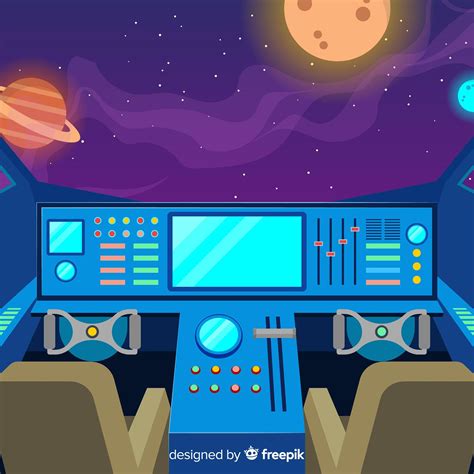 Space Ship Cockpit Interior In Outer Space Background Spaceship