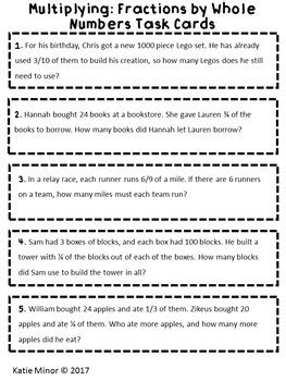 Multiplying Fractions By Whole Numbers Word Problems CCSS NF B C