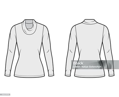 긴 소매 밀착 모양 튜닉 길이가 있는 카울 터틀넥 저지 스웨터 테크니컬 패션 일러스트 0명에 대한 스톡 벡터 아트 및 기타 이미지 0명 T 셔츠 검은색 Istock