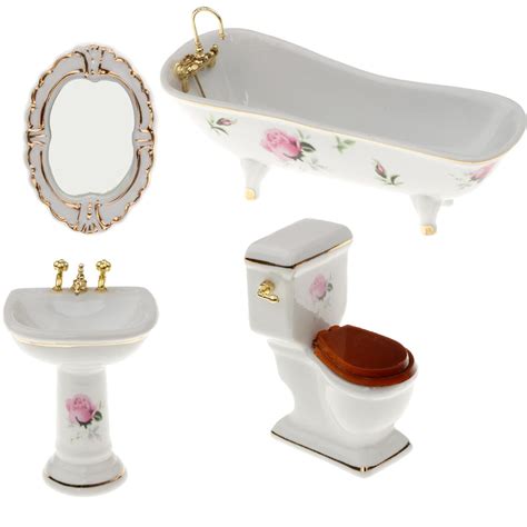 4 Pieces 112 Dollhouse Bathroom Set Porcelain Dollhouse Miniature