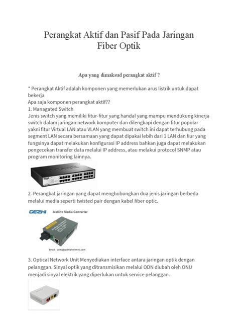 Perangkat Aktif Dan Pasif Jaringan Fiber Optik Pdf