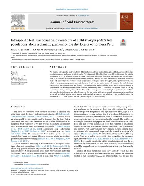Pdf Intraspecific Leaf Functional Trait Variability Of Eight Prosopis