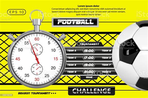 축구 점수 판 포스터 디자인 벡터입니다 축구 볼과 스톱 워치 개념입니다 스포츠 바 프로 모션에 대 한 디자인입니다 대회 대회 전단지 디자인입니다 축구 스포츠 클럽 아카데미