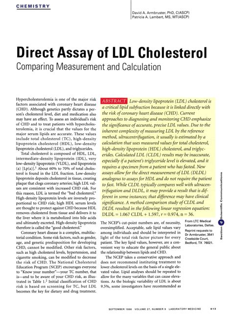 Pdf Direct Assay Of Ldl Cholesterol Comparing Measurement And