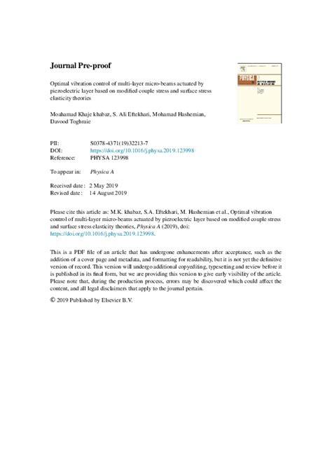 Pdf Optimal Vibration Control Of Multi Layer Micro Beams Actuated By
