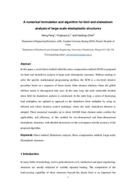 Pdf A Numerical Formulation And Algorithm For Limit And Shakedown