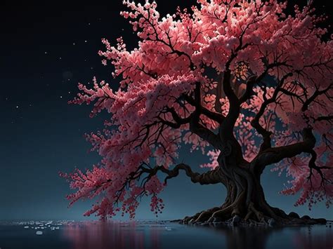A Tree With Pink Leaves And A Dark Background With The Words Pink On It