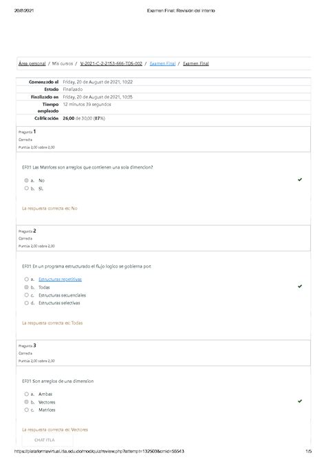 SOLUTION Examen Final Revisi N Del Intento Studypool