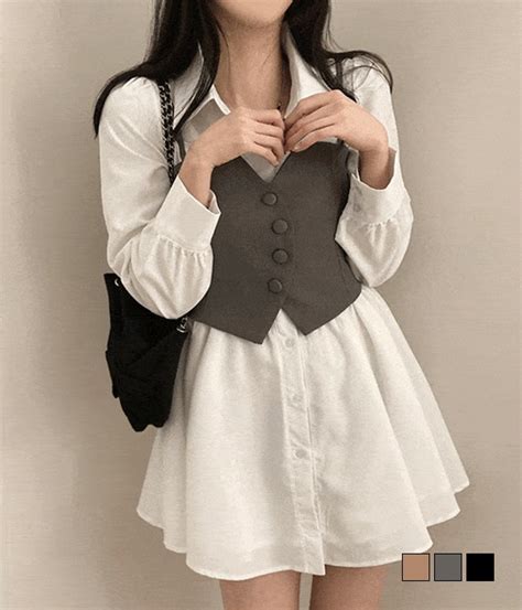 [무료배송] 2배 예뻐보이는 케라 스모크 뷔스티에 플레어 셔츠 미니 원피스 투피스 세트