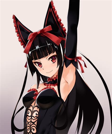 Safebooru 1girl Arm Up Armpits Bare Shoulders Black Gloves Black Hair
