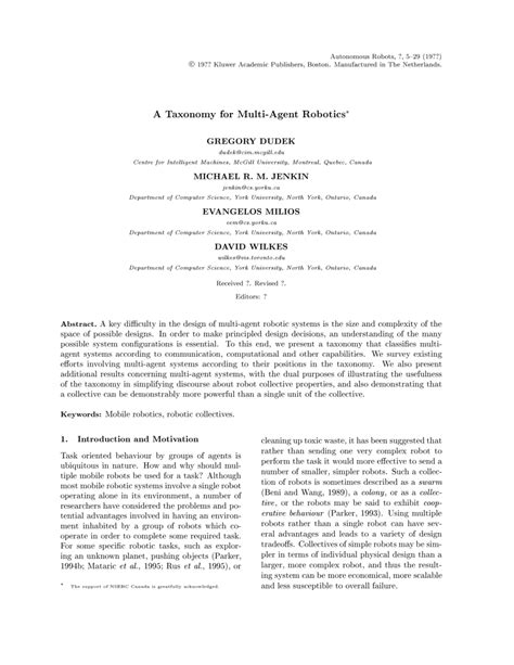 pdf a taxonomy for multi agent robotics