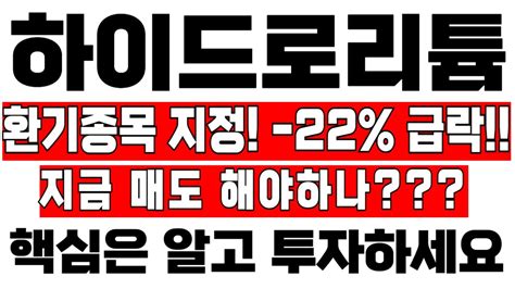 하이드로리튬 주가분석 환기종목 지정 22 급락 지금 매도 해야하나 하이드로리튬전망 하이드로리튬대응 리튬