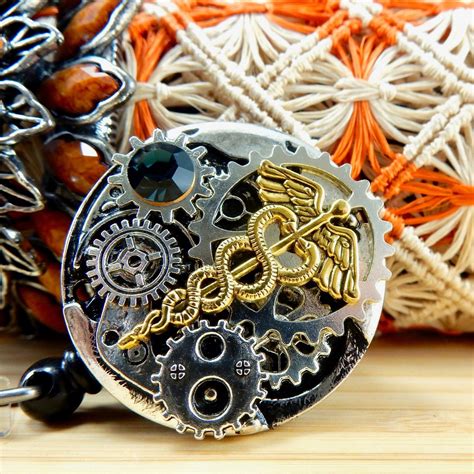 Personalized Steampunk Caduceus Nurse Badge Clip Retractable Medical
