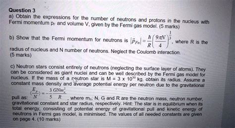 Solved Question 3 A Obtain The Expressions For The Number Of Neutrons And Protons In The