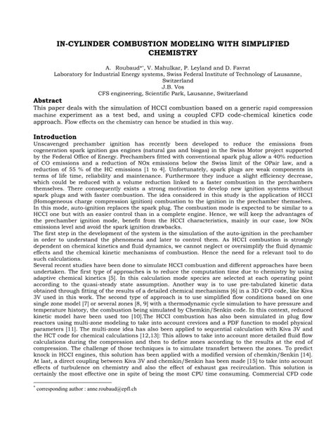 PDF In Cylinder Combustion Modeling With Simplified Chemistry