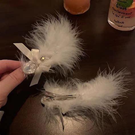 Badu Bg Фиби за коса с бяла перка и страз за жени Романтична сладка фея Модна щипка за коса