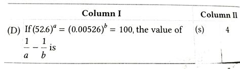 Exercise Matching Type Questions From Arihant Maths Logarithm And
