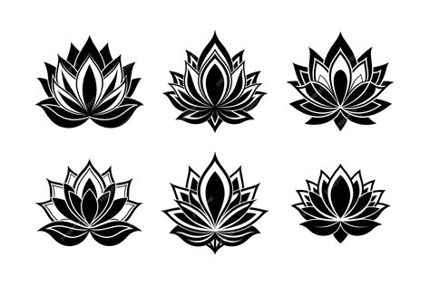 Lotus Flower Silhouette Vector Design Labeled Linocut Vector