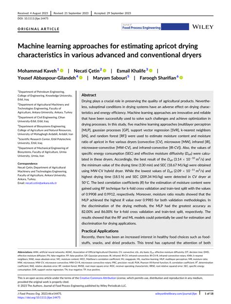 Pdf Machine Learning Approaches For Estimating Apricot Drying