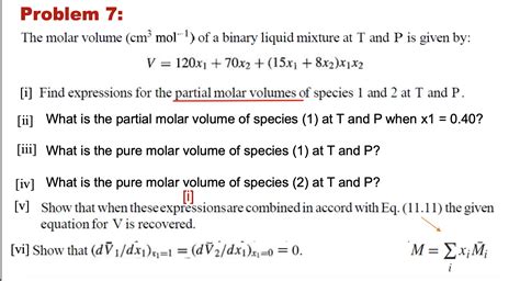 Solved Problem 7 The Molar Volume Cmmol L Of A Binary
