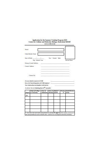 Free 32 Training Application Forms In Pdf Ms Word Xls