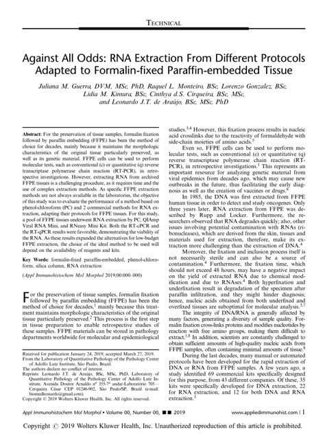 Pdf Against All Odds Rna Extraction From Different Protocols Adapted To Formalin Fixed