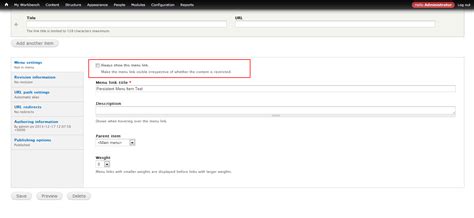 Persistent Menu Items Drupal Org
