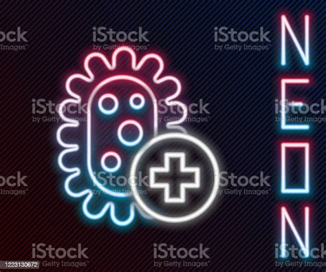 發光霓虹燈線正病毒圖標隔離在黑色背景冠狀病毒 2019ncov細菌和細菌 細胞癌 微生物 真菌五顏六色的大綱概念向量插圖向量圖形及更多2019