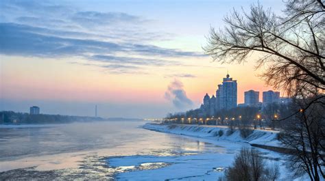 Обои на рабочий стол пейзаж зимой кругом снег рассвет мост через