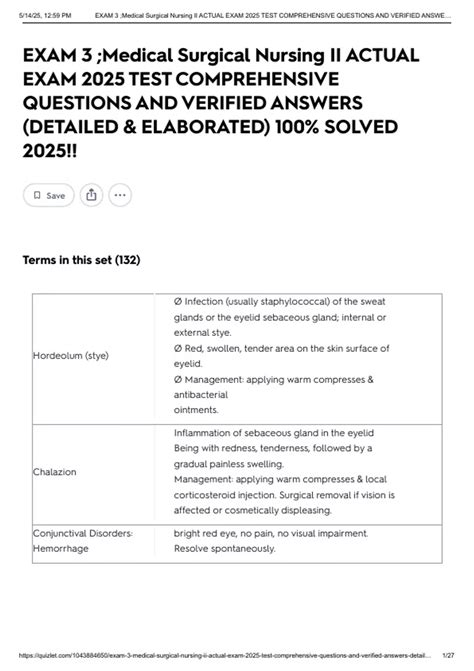 Exam 3 Medical Surgical Nursing Ii Actual Exam 2025 Test Comprehensive Questions And Verified