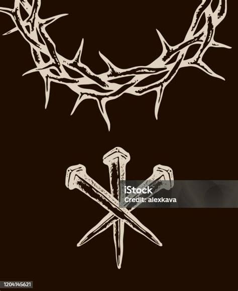 가시 왕관을 가진 예수 손톱 못에 대한 스톡 벡터 아트 및 기타 이미지 못 십자가 검은색 Istock