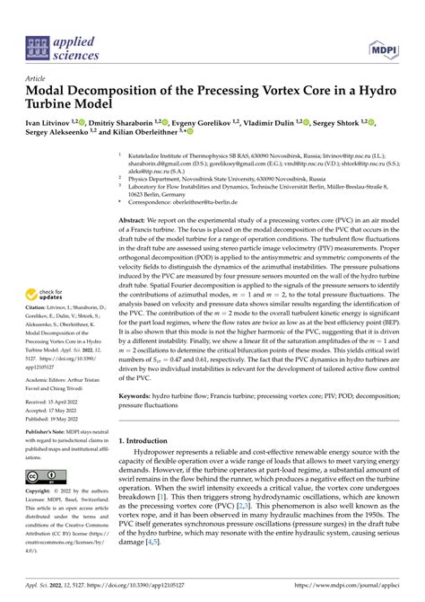 Pdf Modal Decomposition Of The Precessing Vortex Core In A Hydro Turbine Model