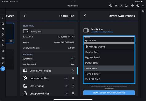 set a device sync policy preset mylio photos version 24 3