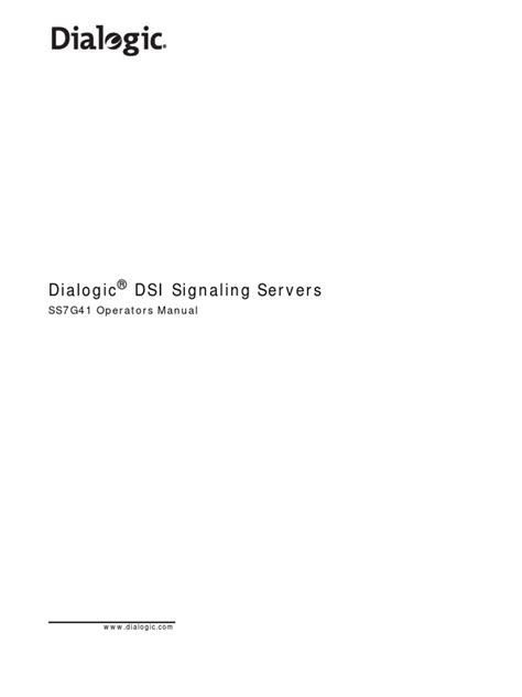 Dialogic® Dsi Signaling Servers Ss7g41 Operators Manual Pdf Web