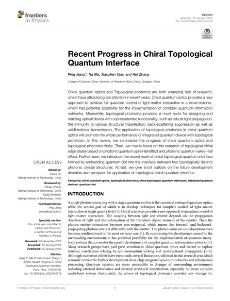 Pdf Recent Progress In Chiral Topological Quantum Interface